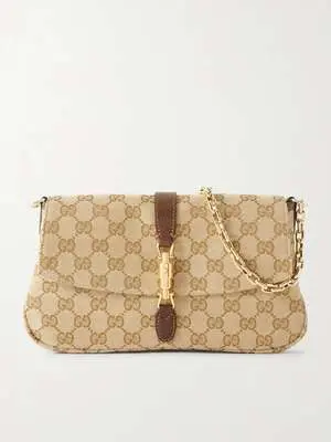 Gucci Aperitivo Leather-trimmed Canvas-jacquard Shoulder Bag - Beige