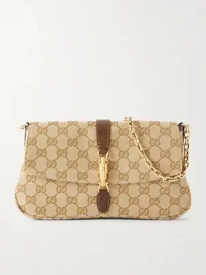 Gucci Aperitivo Leather-trimmed Canvas-jacquard Shoulder Bag - Neutrals