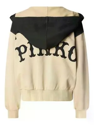 Pinko Cotton V-neck Hoodie With Contrast Prints And Monogram Detail