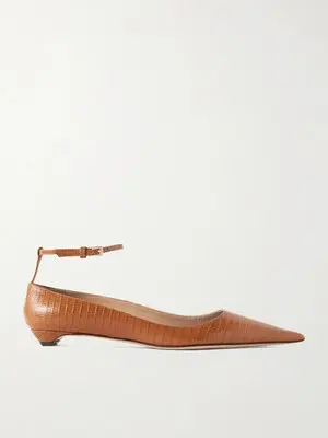 TOM FORD Snake-effect Leather Point-toe Ballet Flats - Brown
