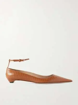 TOM FORD Snake-effect Leather Point-toe Ballet Flats - Light Brown