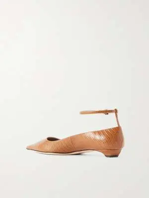 TOM FORD Snake-effect Leather Point-toe Ballet Flats - Light Brown