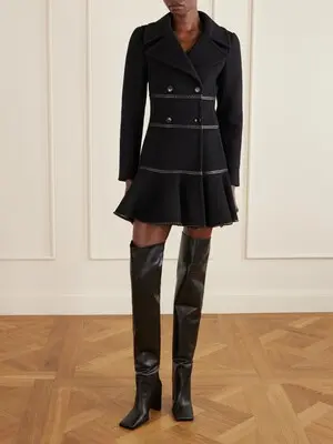 Alaïa Princess Double-breasted Wool Coat With Leather Trim - Black