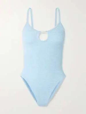 Hunza G Mia Bead-embellished Cutout Original Crinkle™ Swimsuit - Light Blue