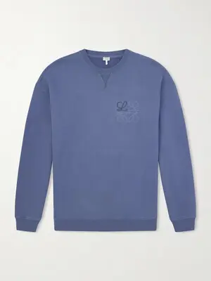 Loewe Logo-embroidered Printed Cotton-jersey Sweatshirt - Blue
