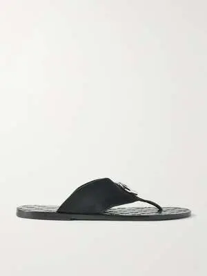 Gucci Riviera Logo-embellished Leather And Elastic Flip Flops - Black