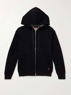 Gucci Logo-flocked Jersey Zip-up Hoodie - Black