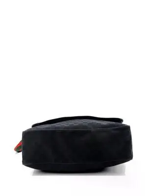 Gucci Web Strap Flap Messenger Gg Canvas Medium Crossbody Bag - Black