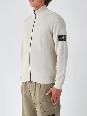 Stone Island Cotton Crew Neck Sweater With Logo Detail - Sand