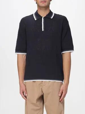 LANEUS Knitted Cotton Polo Shirt - Blue