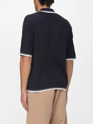 LANEUS Knitted Cotton Polo Shirt - Blue