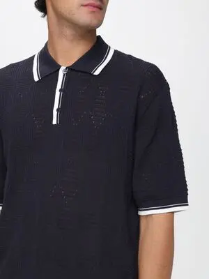 LANEUS Knitted Cotton Polo Shirt - Blue
