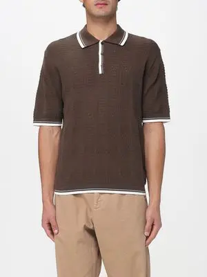 LANEUS Knitted Cotton Polo Shirt - Brown