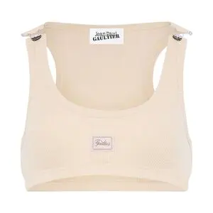 JEAN PAUL GAULTIER Cotton Ribbed Bra With Gaultier Patch/overall Buckles 'nude - Pink