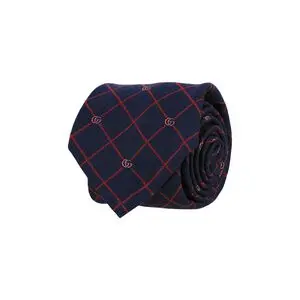 Gucci Double G And Check Silk Jacquard Tie /red - Blue