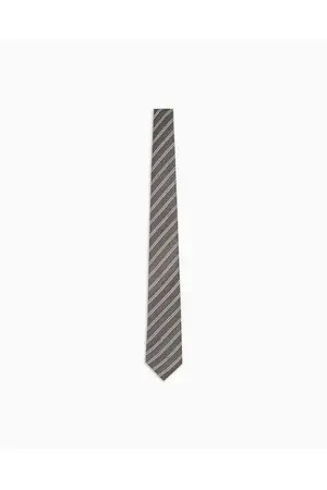 Emporio Armani Pure Silk Tie With Jacquard Stripes - Brown