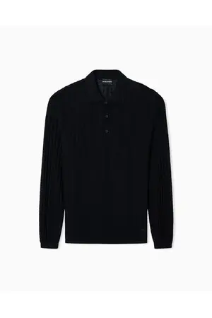 Emporio Armani Wool And Lyocell-blend Polo Collar Jumper In A Patterned Stitch