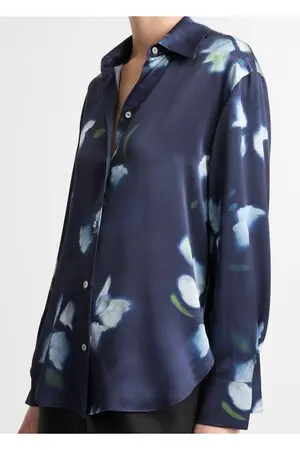 Vince Petal Blur Silk Button-front Shirt - Blue / Navy