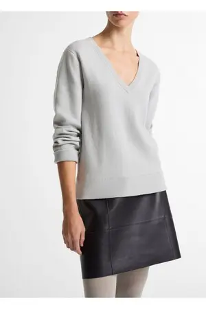 Vince Double-face Cotton-blend V-neck Sweater - Natural