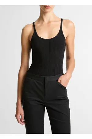 Vince Variegated-rib Cotton-blend Tank - Black