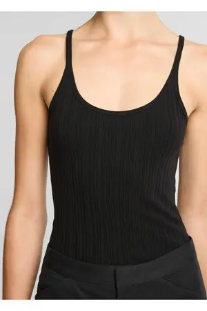 Vince Variegated-rib Cotton-blend Tank - Black