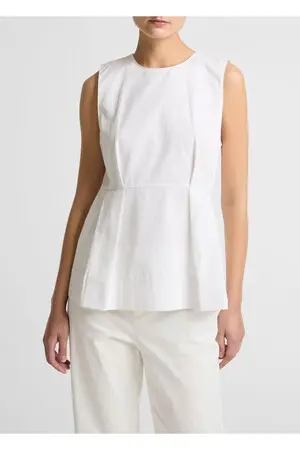 Vince Cotton-blend Pleated Paneled Top - White