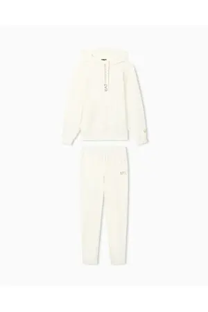 EA7 Stretch Cotton Jersey Hooded Tracksuit - White