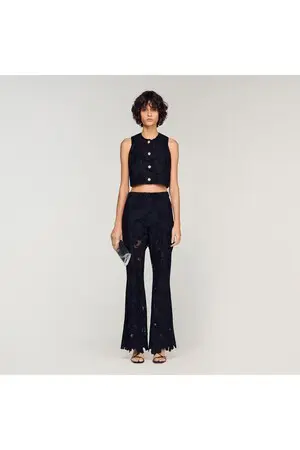 Sandro Guipure Lace Straight Leg Trousers - Black