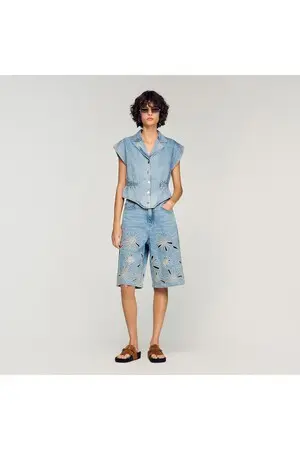 Sandro Fitted Denim Top
