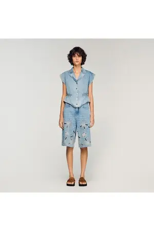 Sandro Fitted Denim Top