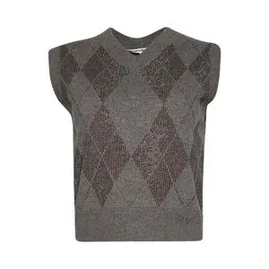 Alexander Wang V Neck Vest With Argyle Crystal Hotfix - Brown