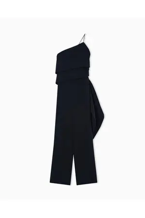 Giorgio Armani One-shoulder Silk Cady Jumpsuit - Black