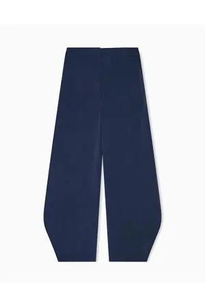 Giorgio Armani Washed Silk Trousers With Rounded Hem - Blue / Navy