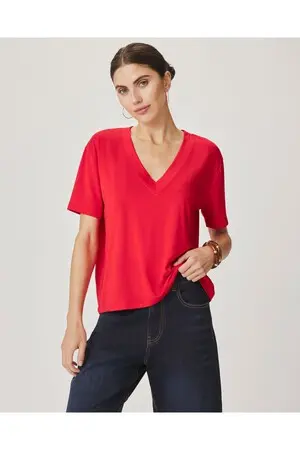 Splendid Kacey Bamboo Blend V-neck Tee - Pink / Red