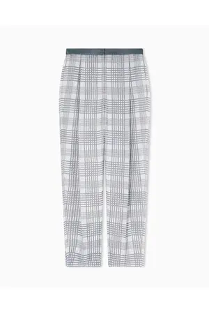 Emporio Armani Darted Trousers In Jacquard With Chevron Motif - Blue