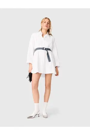 Maje Shirt Dress With Contrast Belt - White