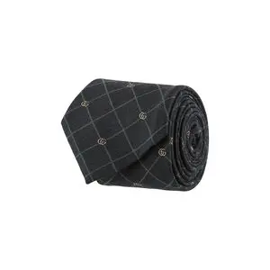 Gucci Double G/check Silk Jacquard Neck Tie - Blue