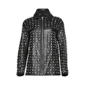 Nour Hammour Studded Leather Jacket - Black
