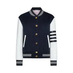 Thom Browne Relaxed Fit Varsity Jacket With Leather Sleeves 'navy - Blue