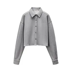Alexander Wang Cropped Button Down Shirt 'dark Heather - Grey
