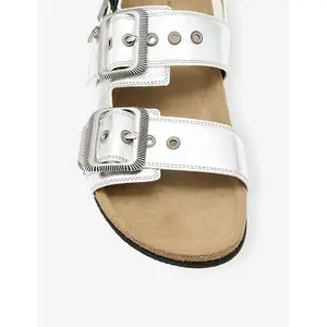 ALLSAINTS Staffa Leather Sandals - Silver Shine