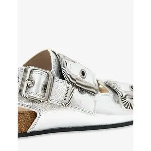 ALLSAINTS Staffa Leather Sandals - Silver Shine