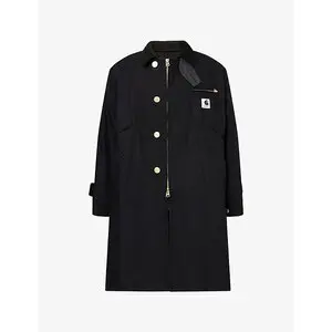 Sacai X Carhartt Wip Logo-patch Duck Cotton Coat - Black