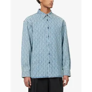 Dries Van Noten Pointed-collar Graphic-pattern Denim Shirt