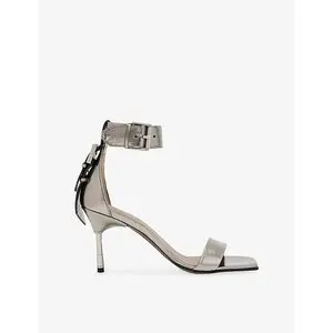 ALLSAINTS Noir Leather Heeled Sandals - Gunmetal Grey