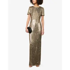Roland Mouret Embellished-neckline Sequinned Column Gown