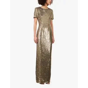 Roland Mouret Embellished-neckline Sequinned Column Gown