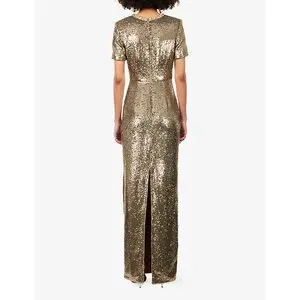 Roland Mouret Embellished-neckline Sequinned Column Gown