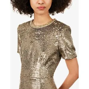 Roland Mouret Embellished-neckline Sequinned Column Gown