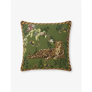 YVES DELORME Orchidia Cheetah-motif Cotton-blend Cushion Cover 45cm X 45cm - Kaki